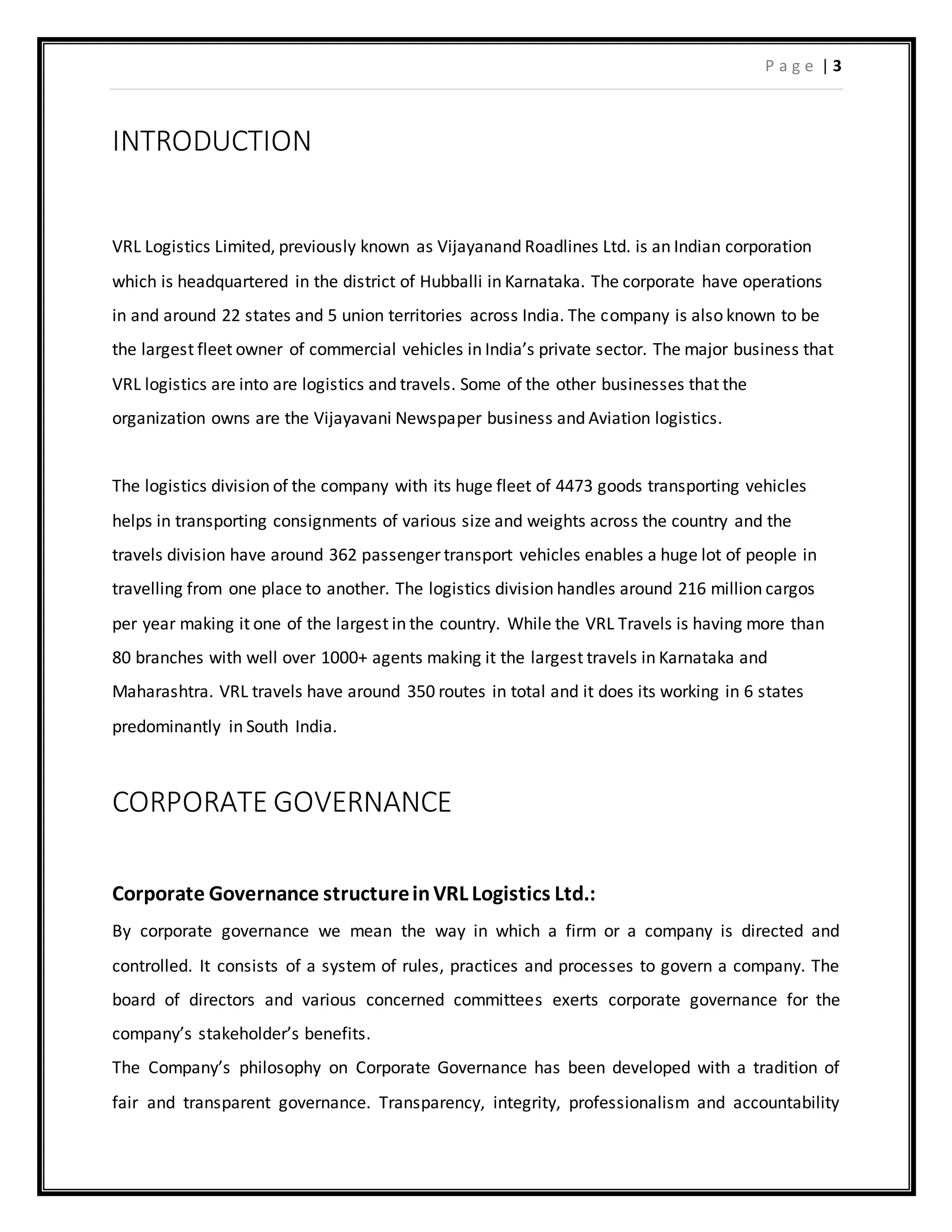 VRL Logistics Financial assessment | DOCX