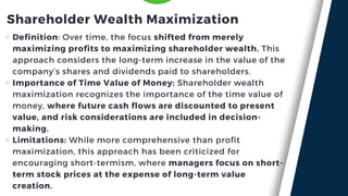 Evolution of the corporate financial objectives, Issues in shareholder wealth maximization and ...