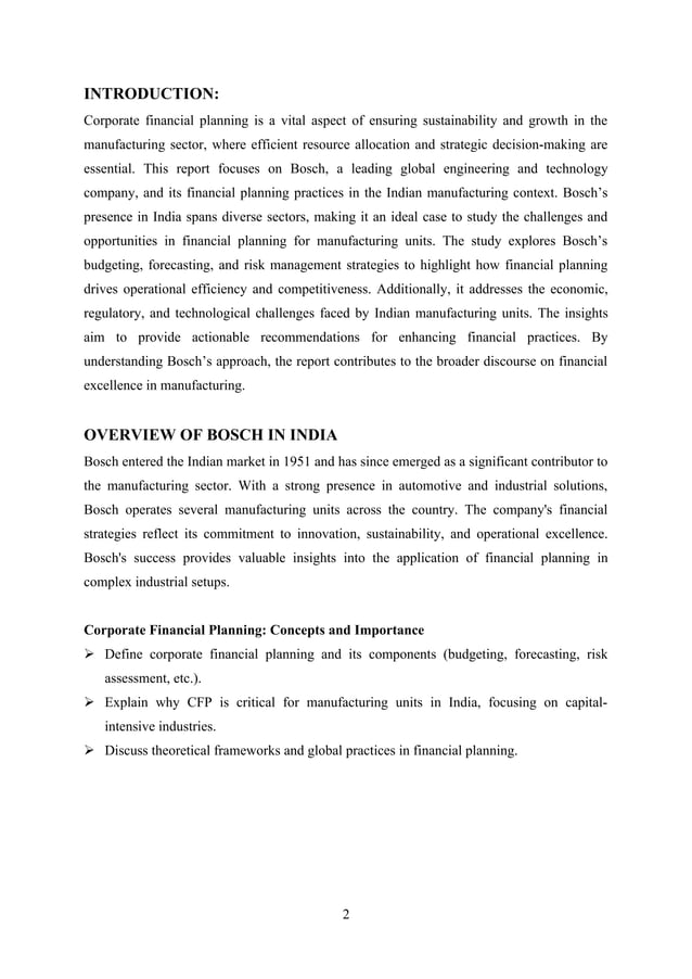Corporate Financial Planning for Indian Manufacturing Units - BOSCH - CASE STUDY.docx