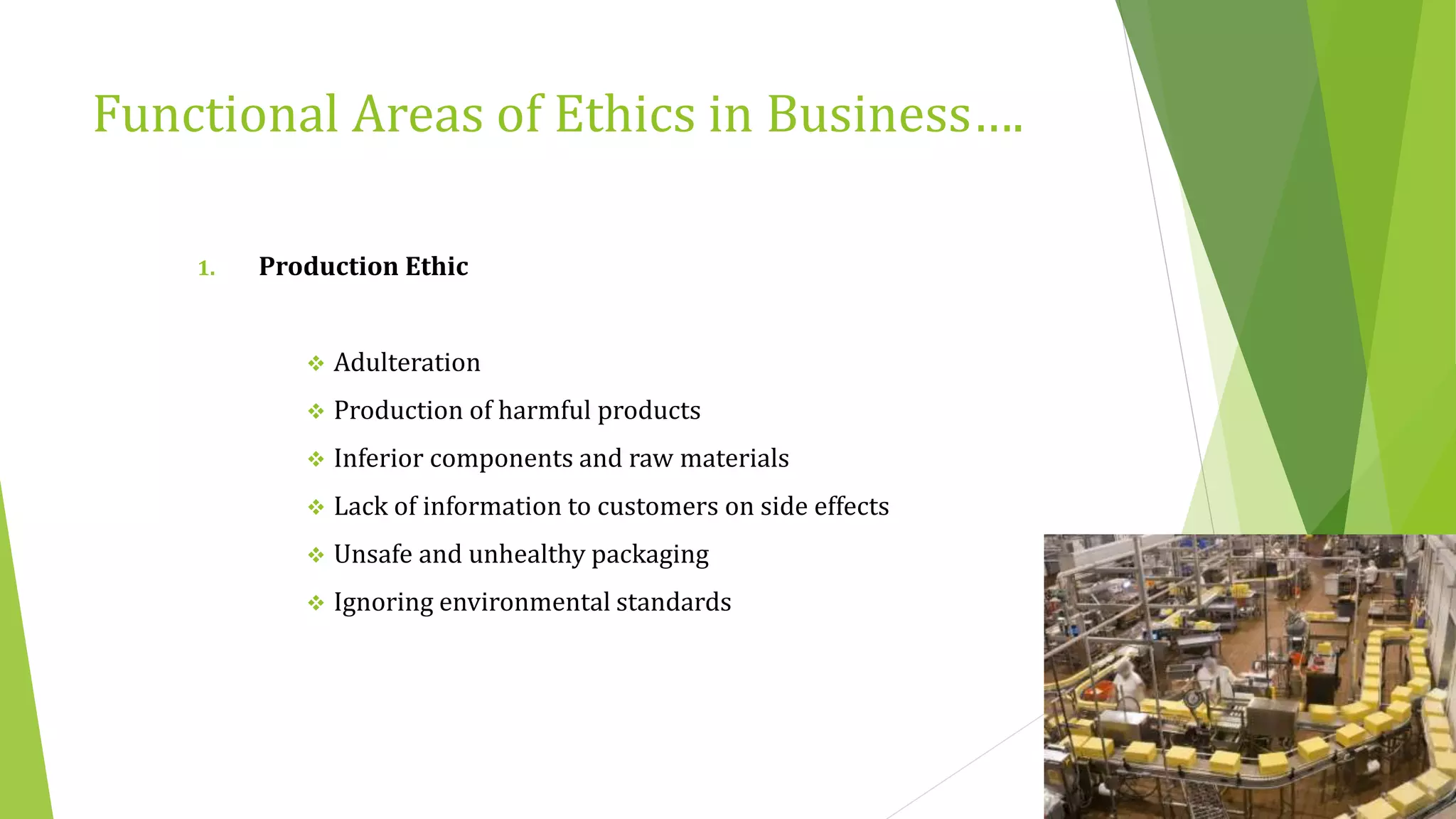 Functional areas of Ethics and Miscellaneous Ethical issues in Business ...