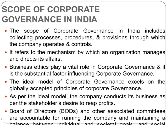 Corporate Governance : Scope and Legal Framework | PPTX