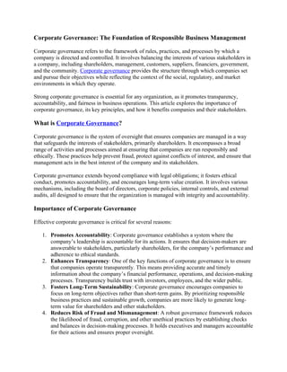 Corporate Governance: The Foundation of Responsible Business Management ...