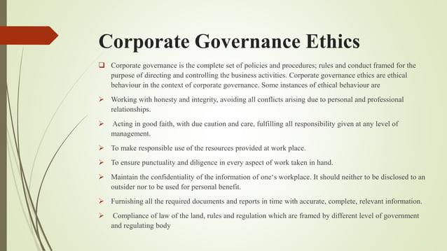 Corporate Governance and Business Ethics - PPT.pptx | Business ...