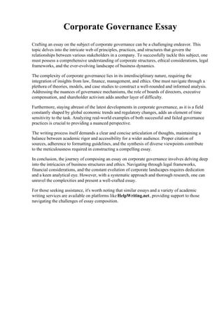 Corporate Governance Essay | PDF