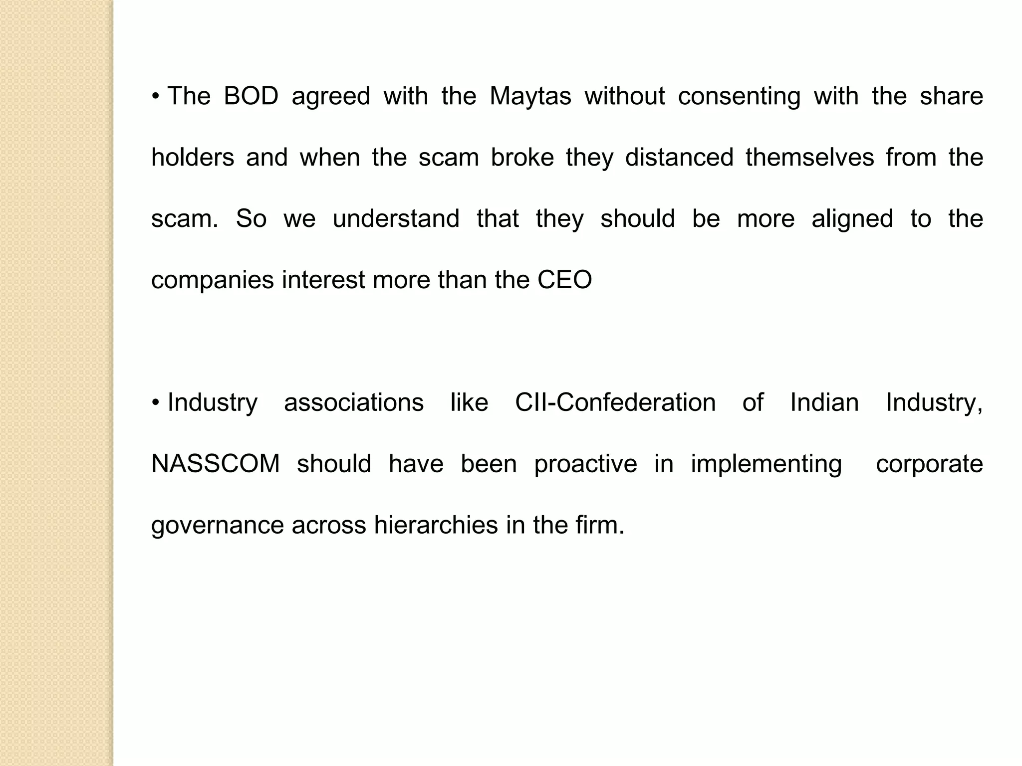 Corporate governance failure at satyam | PPTX