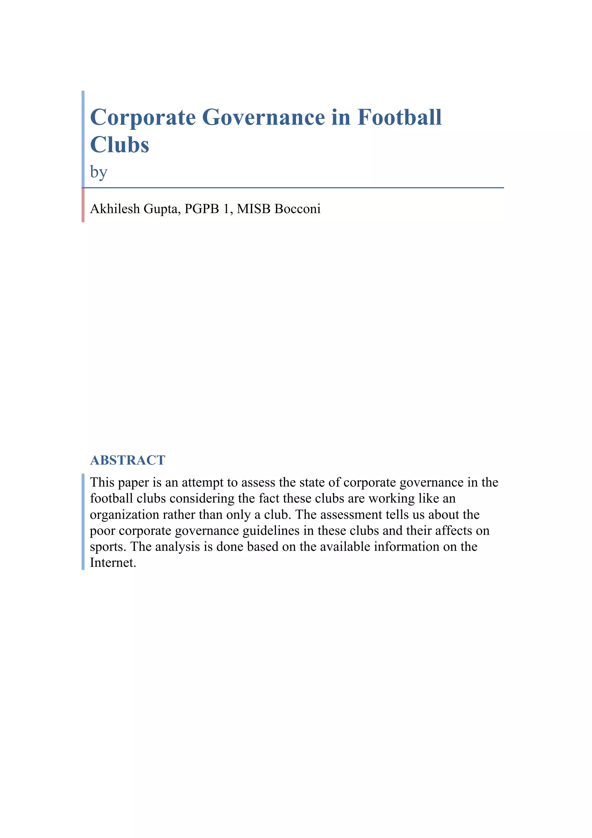 Corporate governance in football clubs | PDF