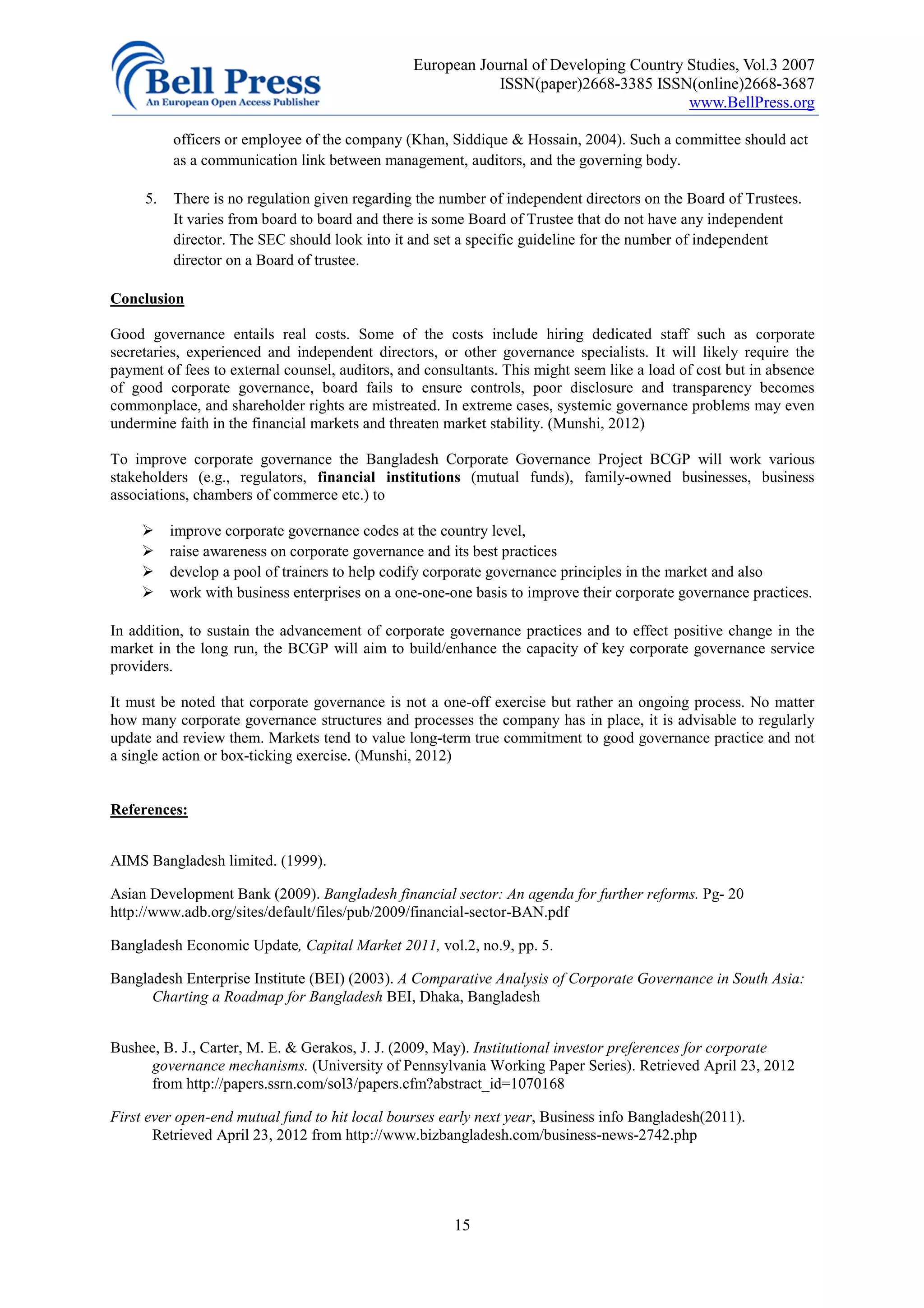 Corporate governance of mutual fund in bangladesh | PDF