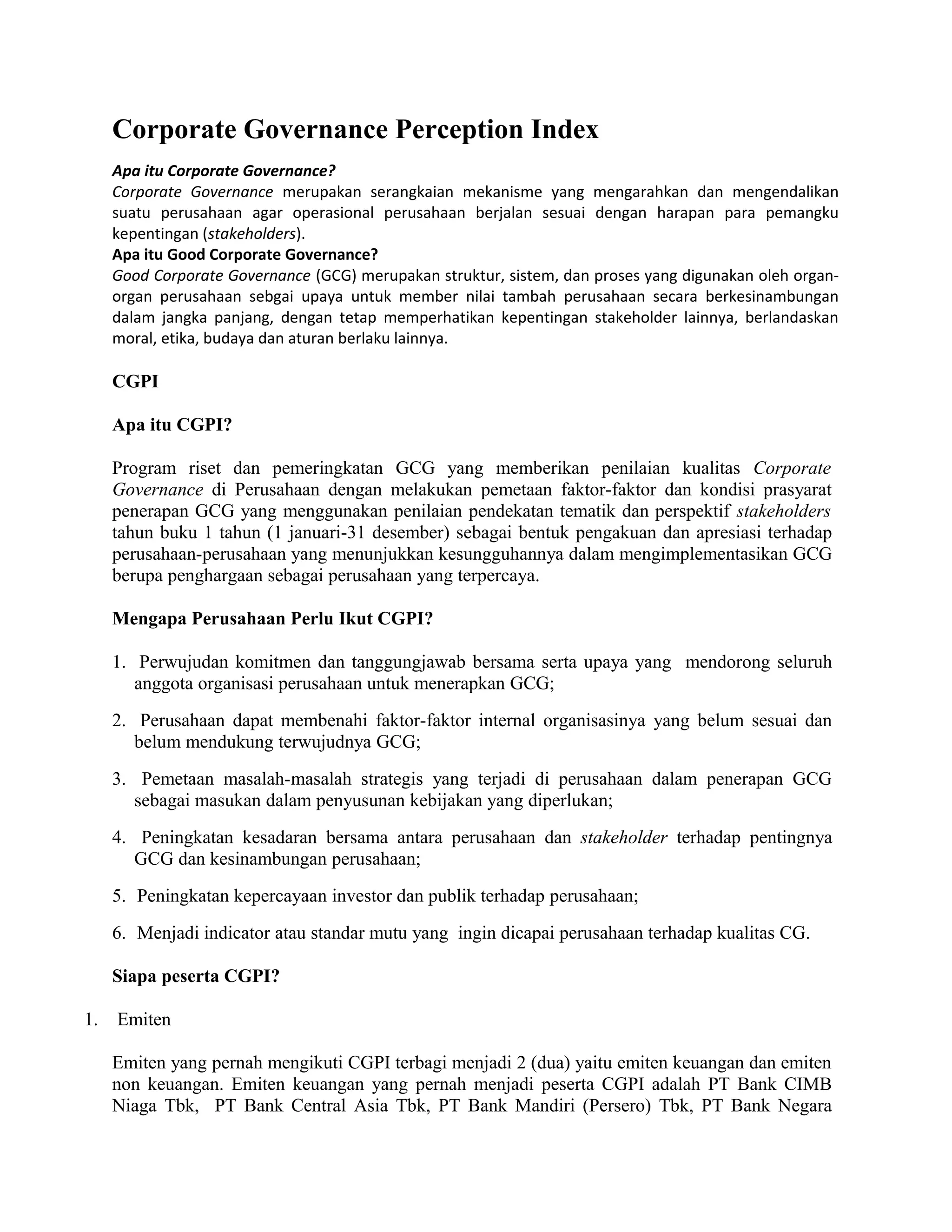 Corporate governance perception index | DOC