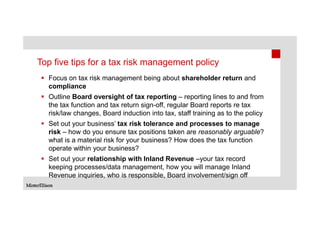 Corporate governance seminar tax risk management policies | PDF