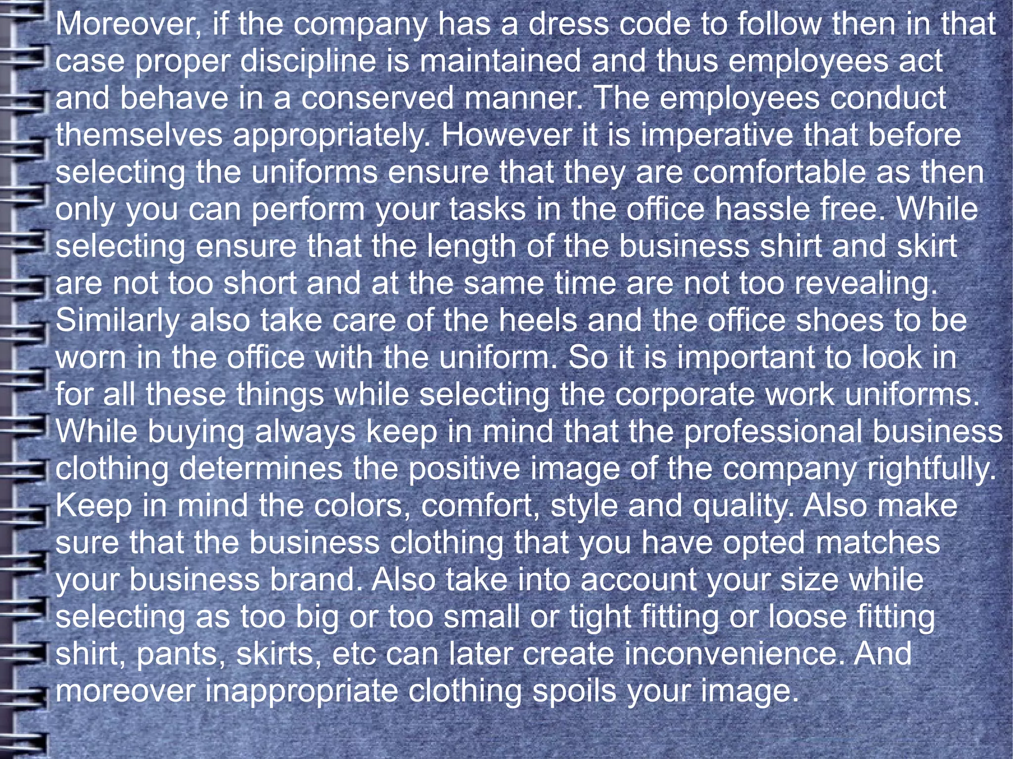 Importance of corporate work uniforms | PDF