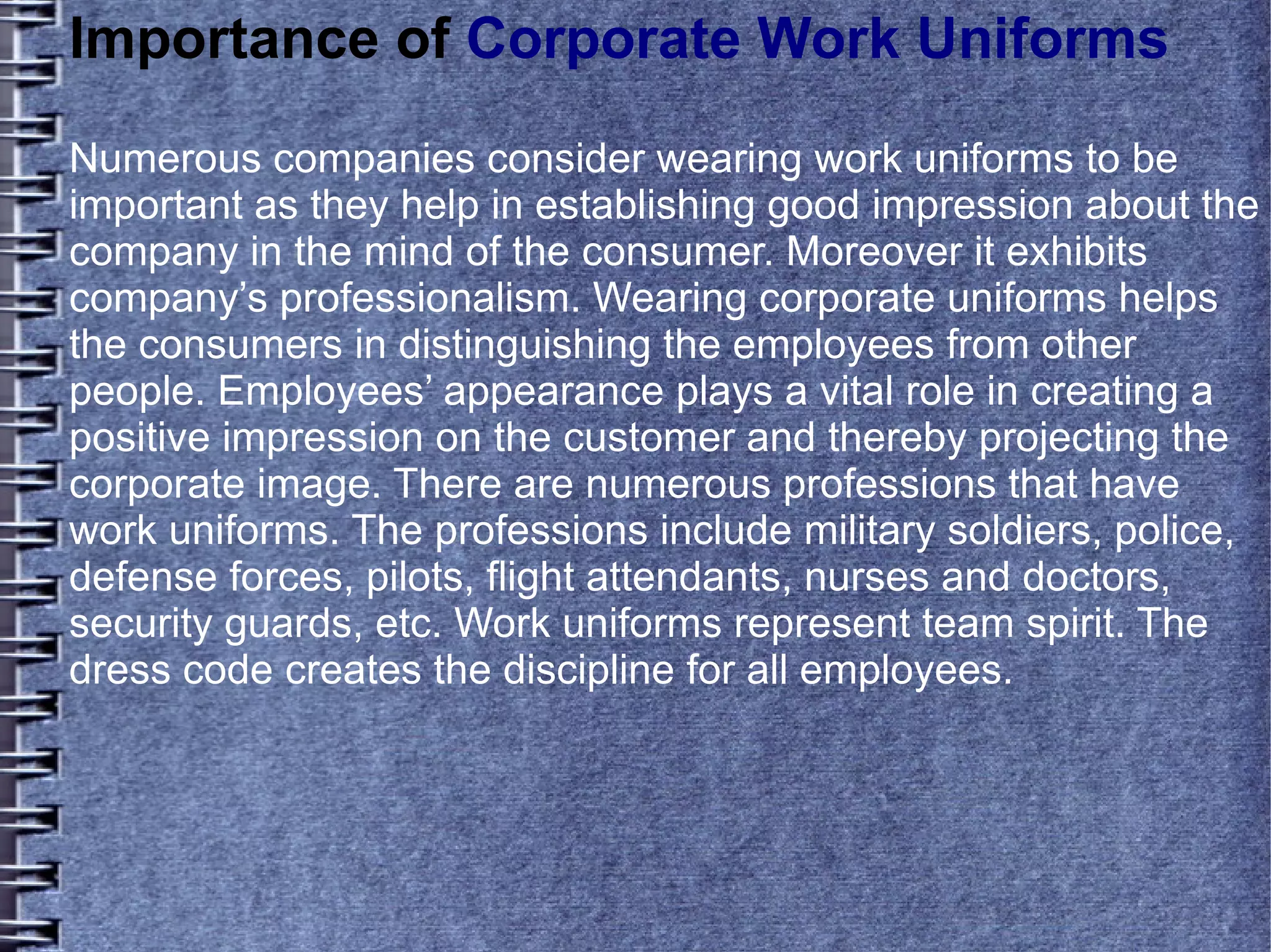 Importance of corporate work uniforms | PPT