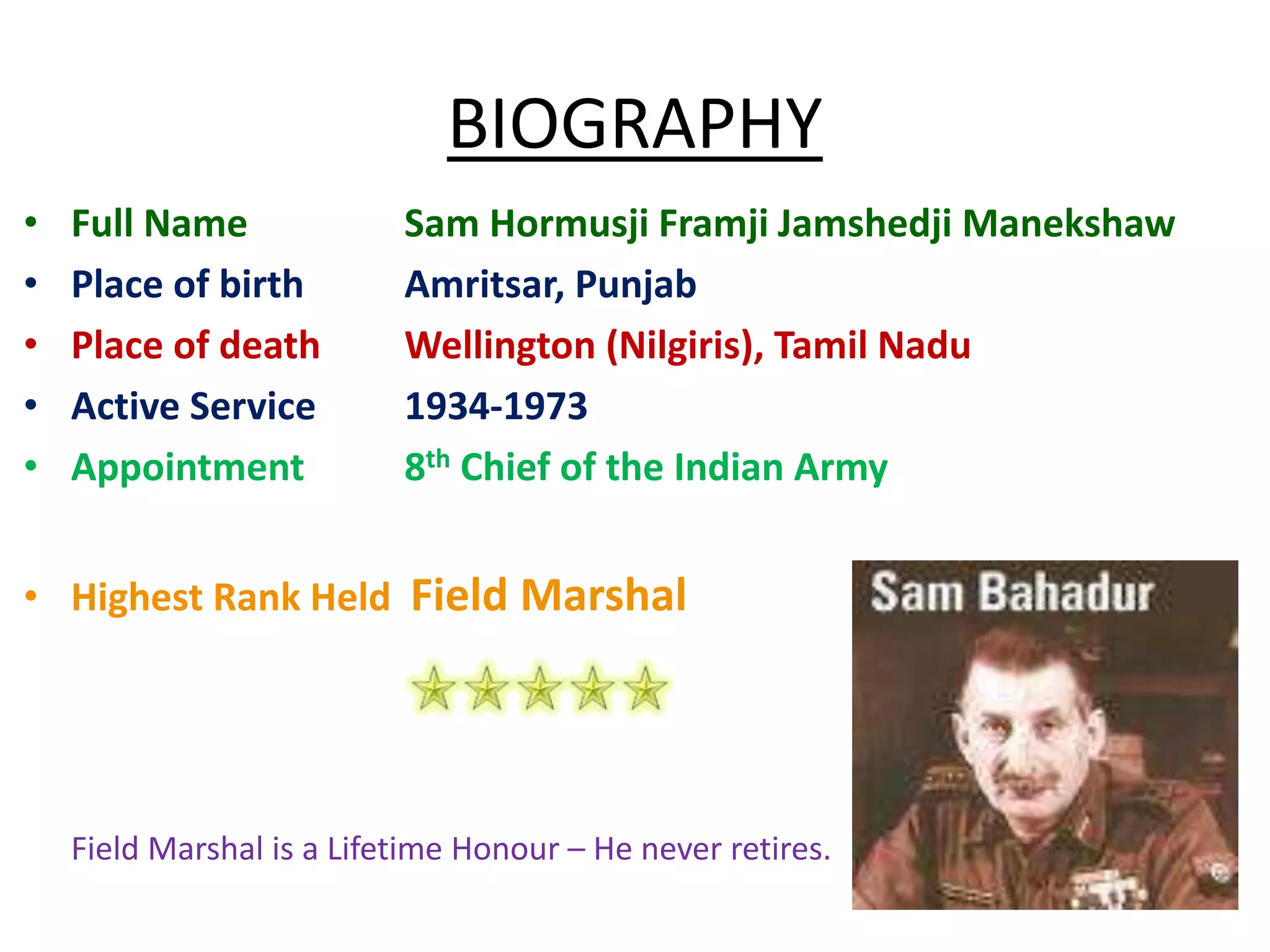 Leadership: Military Legend Fd Marshal Sam Manekshaw | PPTX