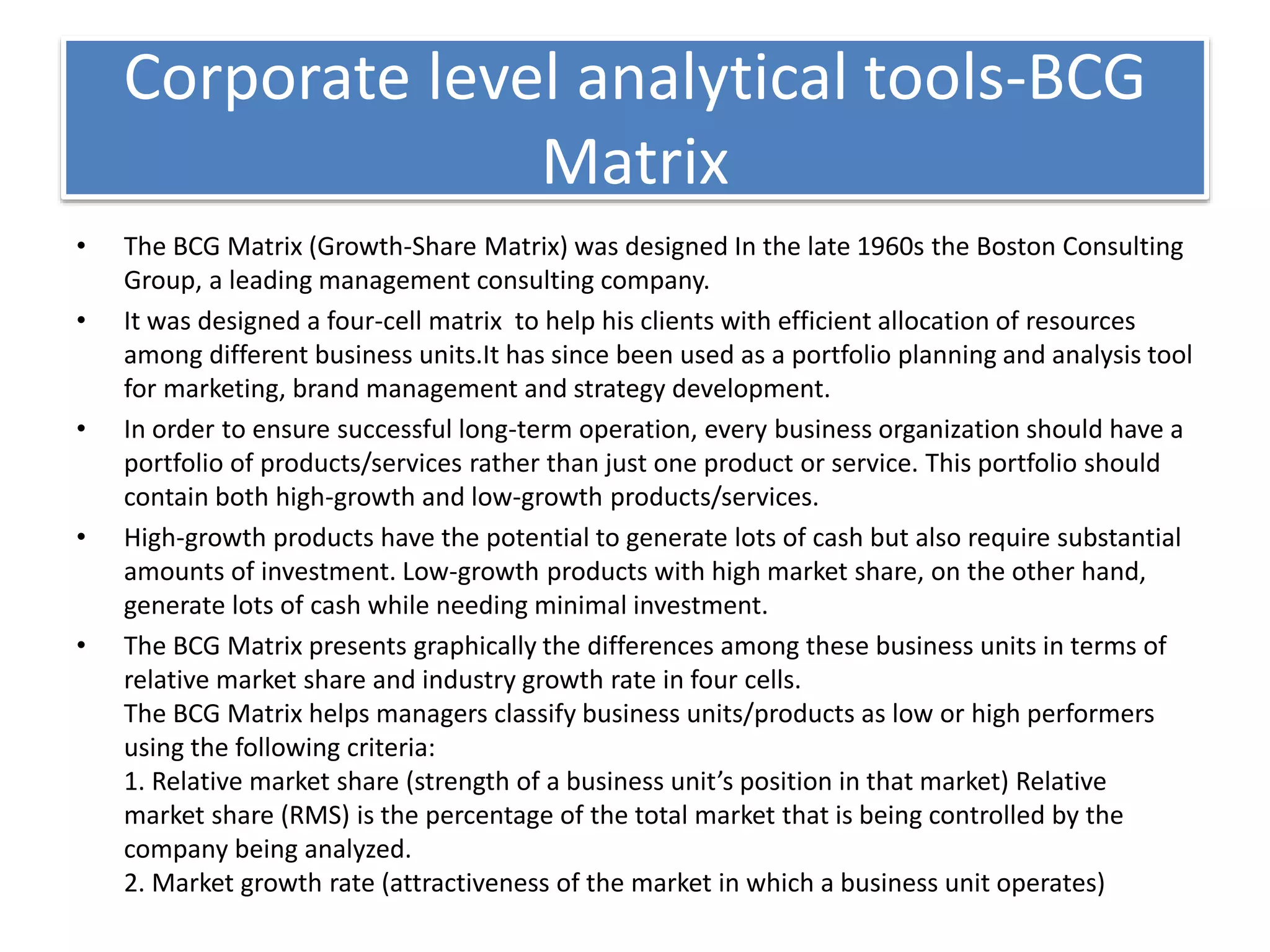 Corporate level analytical tools_BCG Matrix and GE nine cell matrix | PPTX
