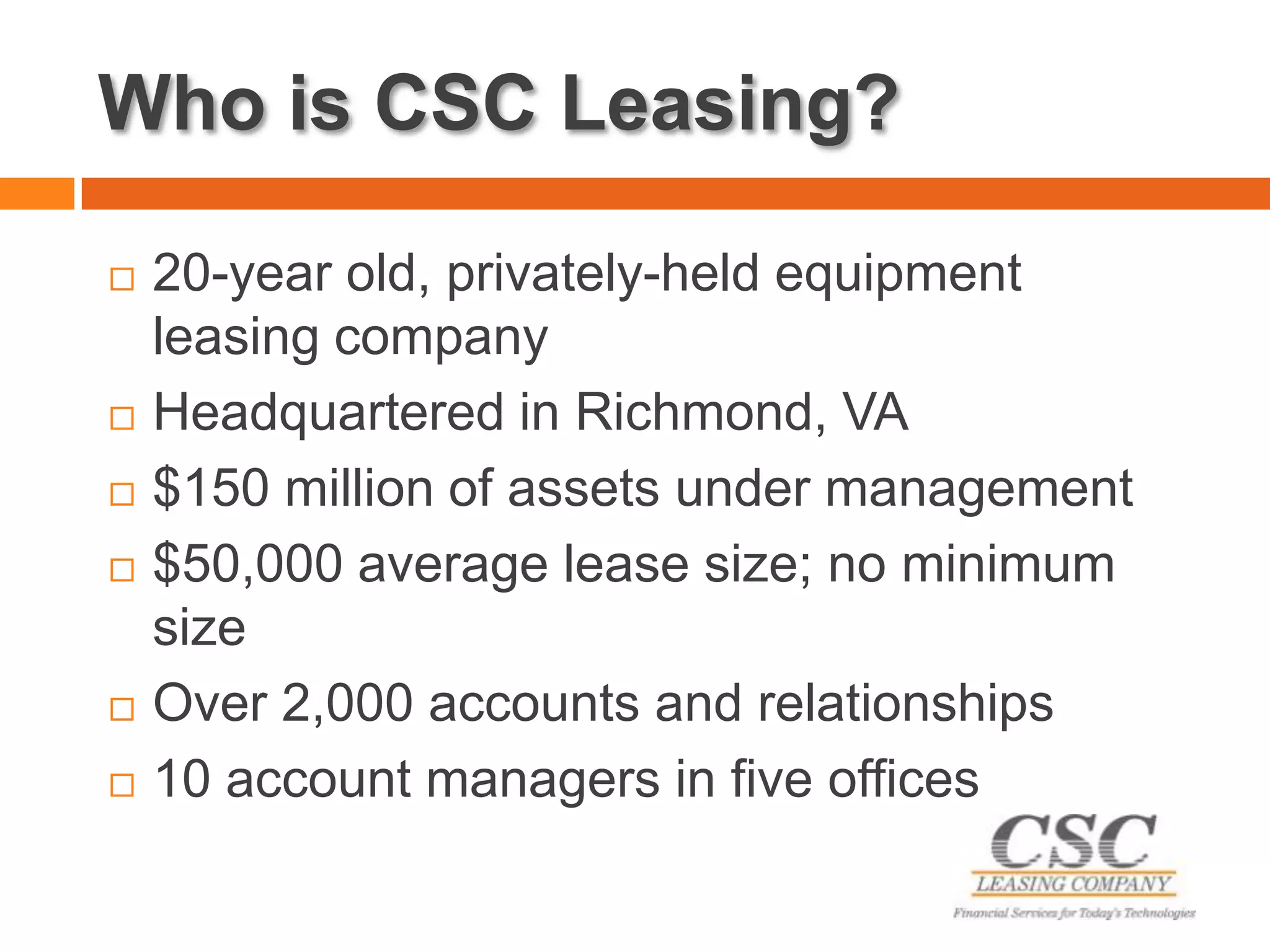 Overview of CSC Leasing | PPTX | Business | Business and Finance