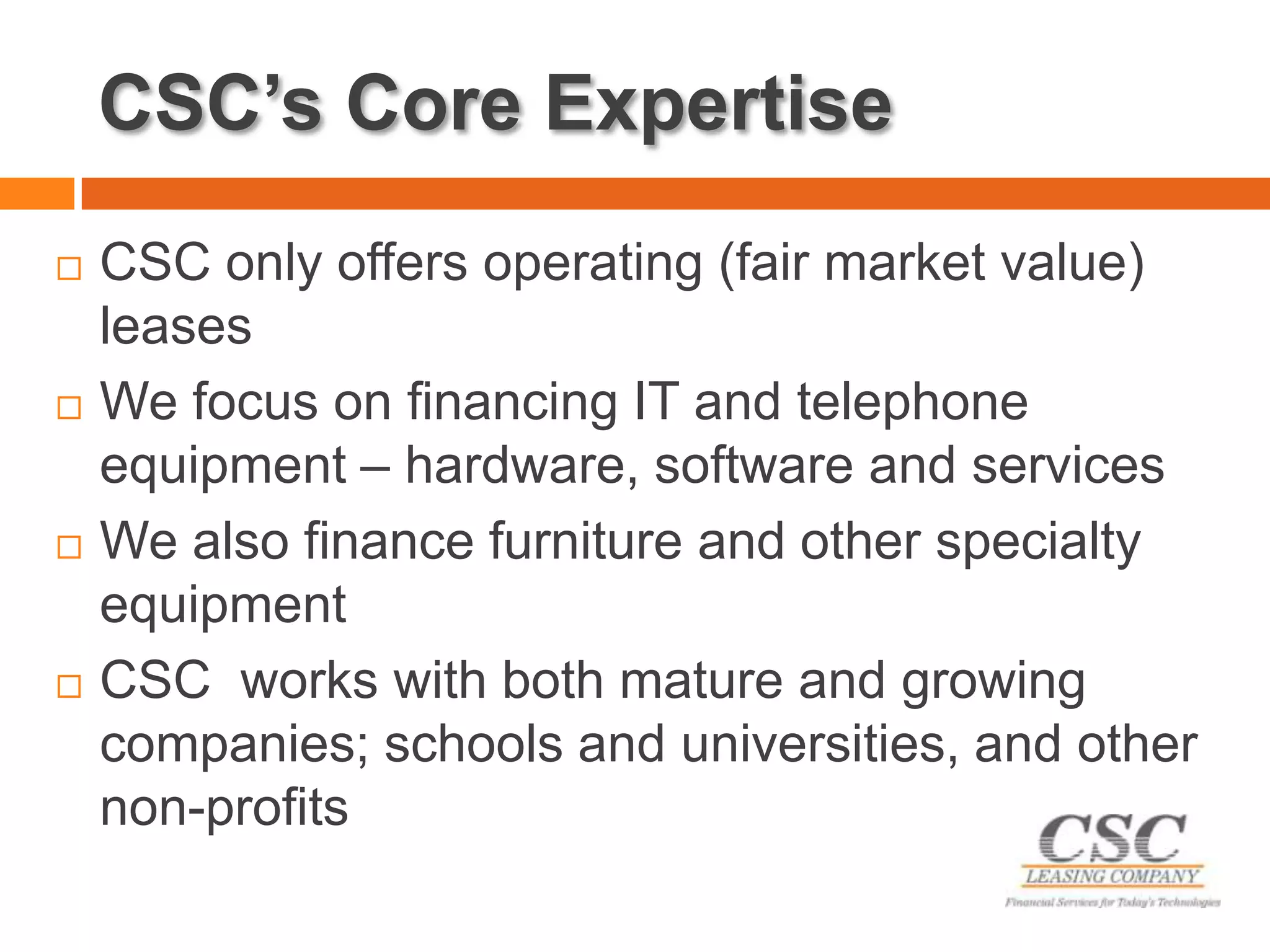 Overview of CSC Leasing | PPTX | Business | Business and Finance