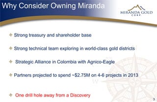Miranda Gold Corporate Presentation - March 2013 | PPT