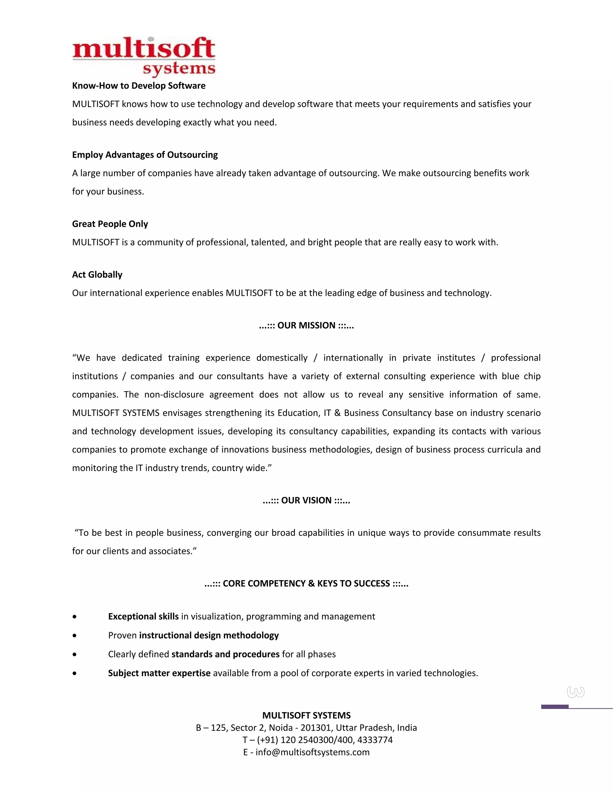 Corporate Profile Multisoft Systems | PDF