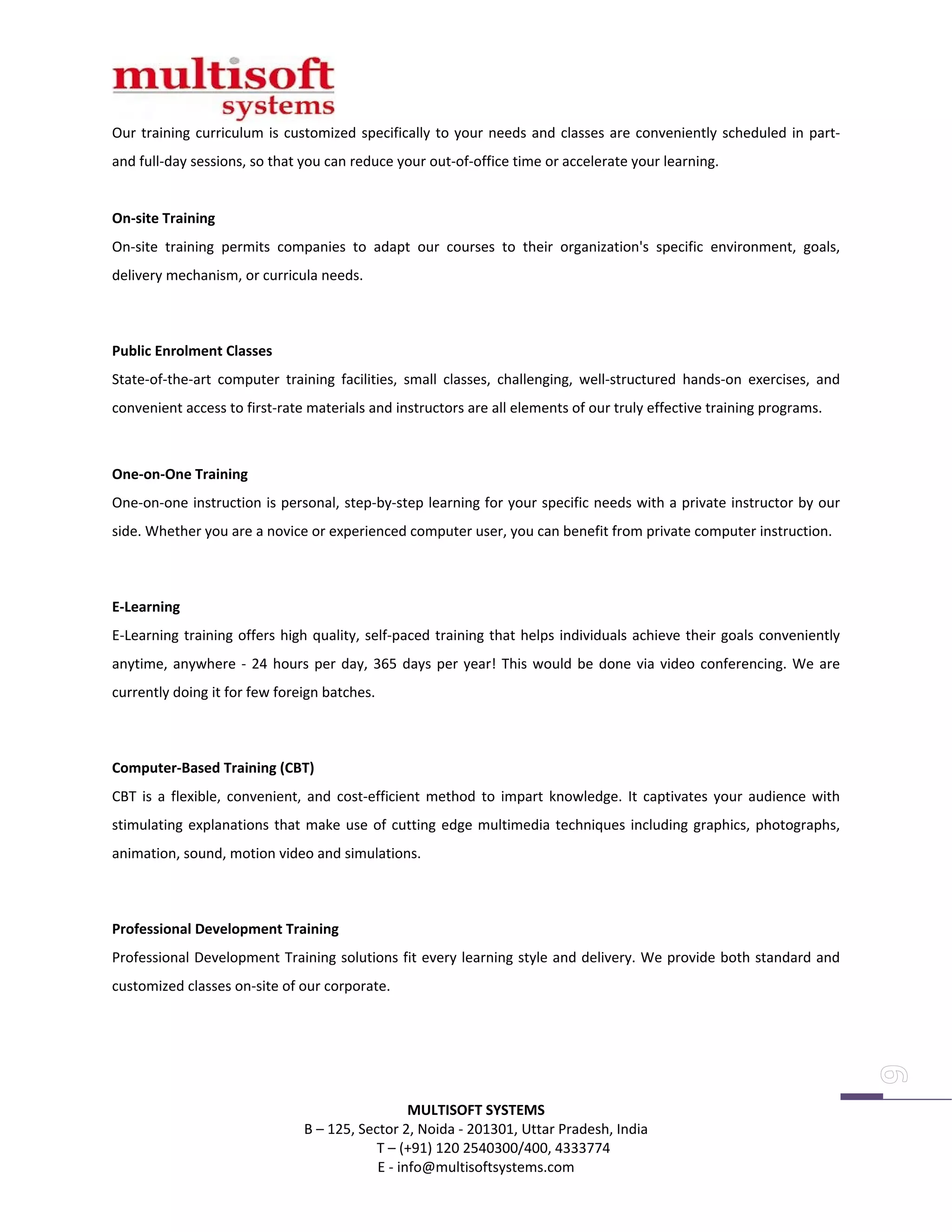 Corporate Profile Multisoft Systems | PDF