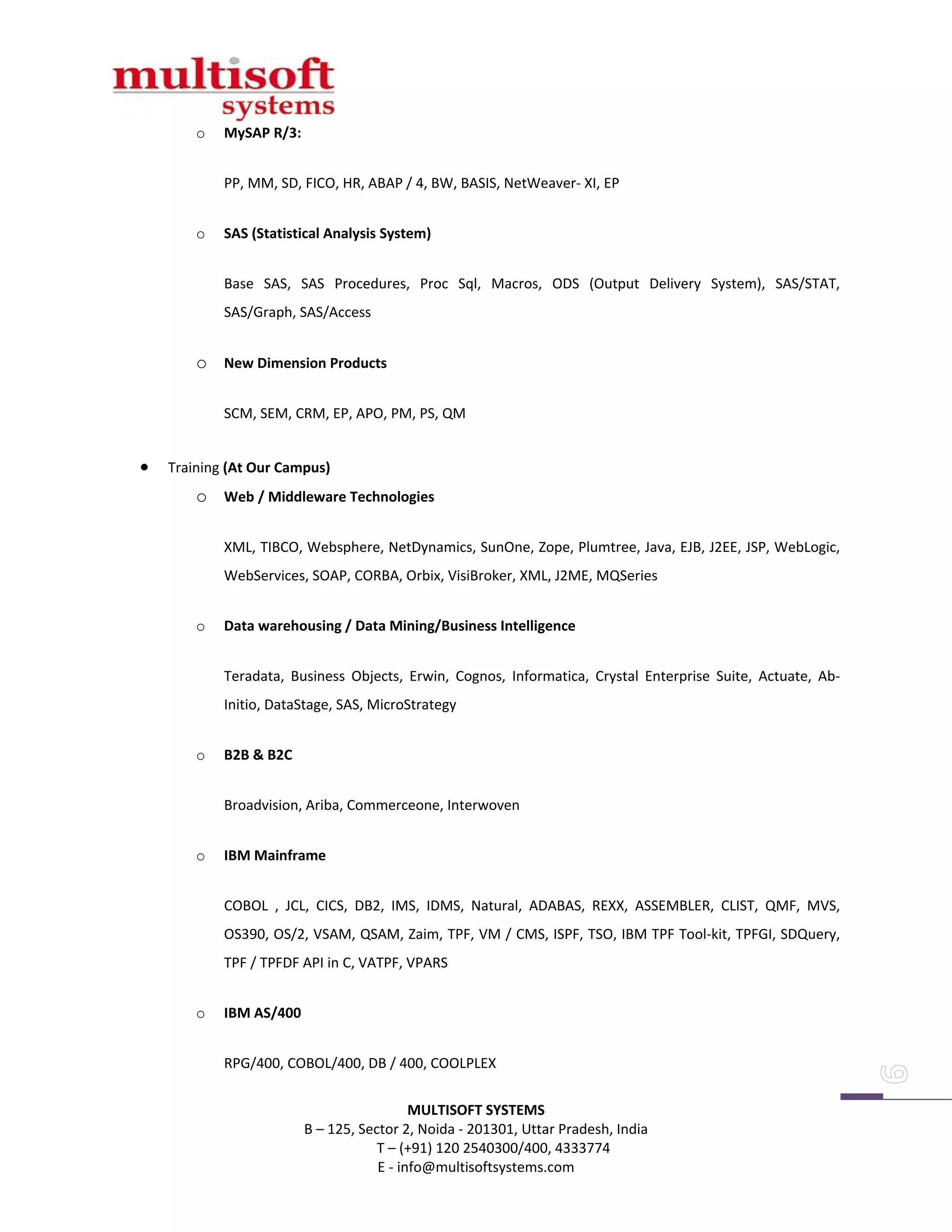 Corporate Profile Multisoft Systems | PDF