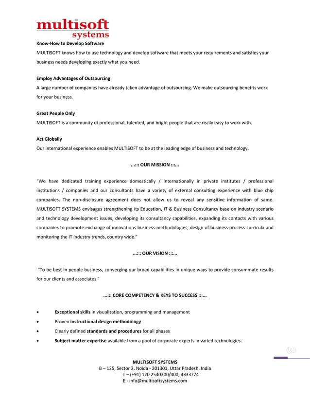 Corporate Profile Multisoft Systems | PDF