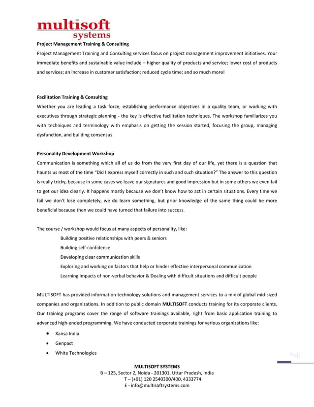 Corporate Profile Multisoft Systems | PDF