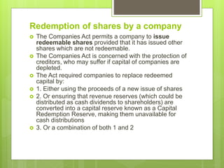 Corporate Reporting- Limited Companies: Redemption of Shares by a ...
