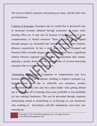 Corporate Restructuring Finance Sample Assignment | PDF