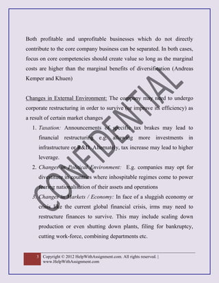 Corporate Restructuring Finance Sample Assignment | PDF