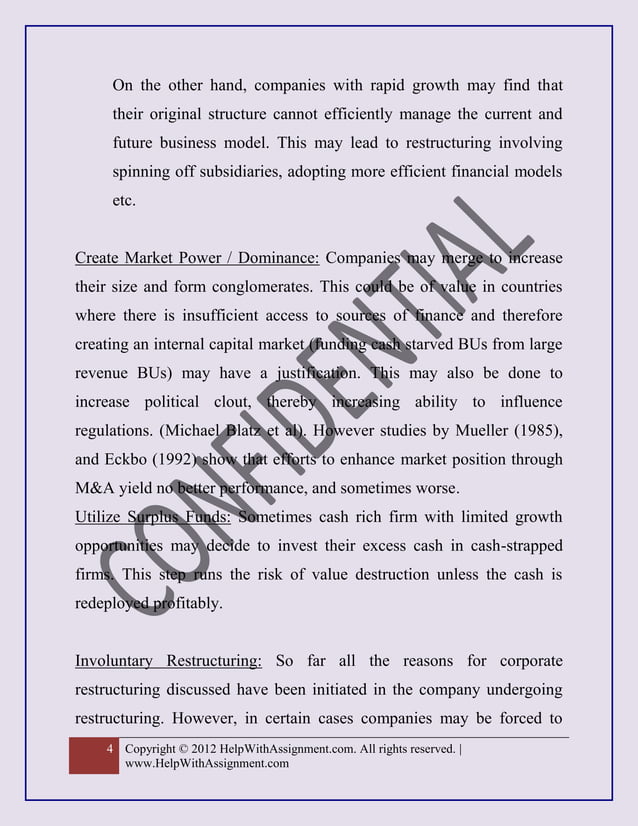 Corporate Restructuring Finance Sample Assignment | PDF