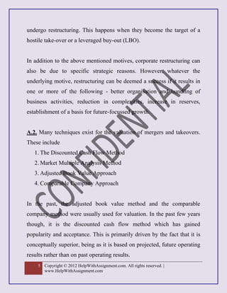 Corporate Restructuring Finance Sample Assignment | PDF