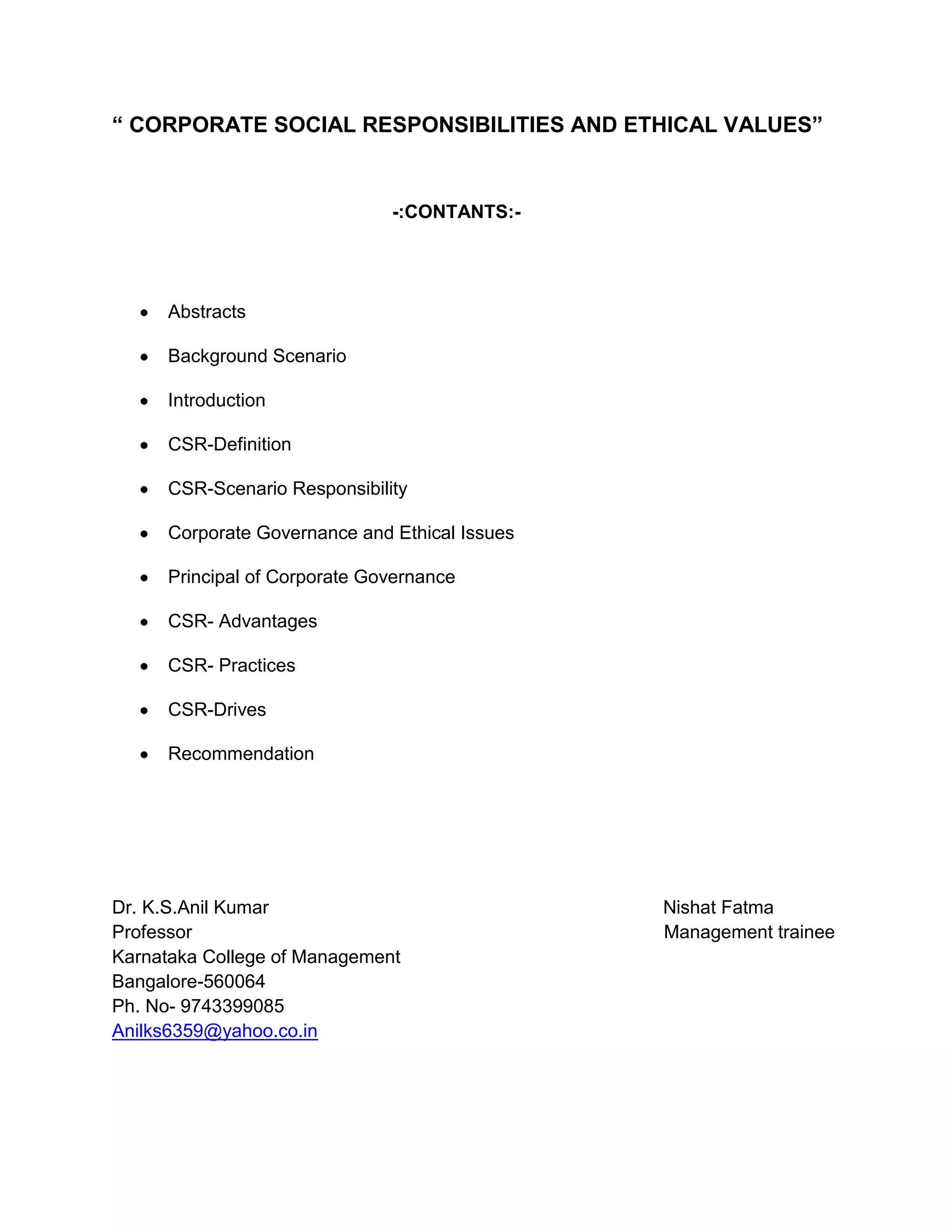 Corporate social responsibilities and ethical values | DOCX