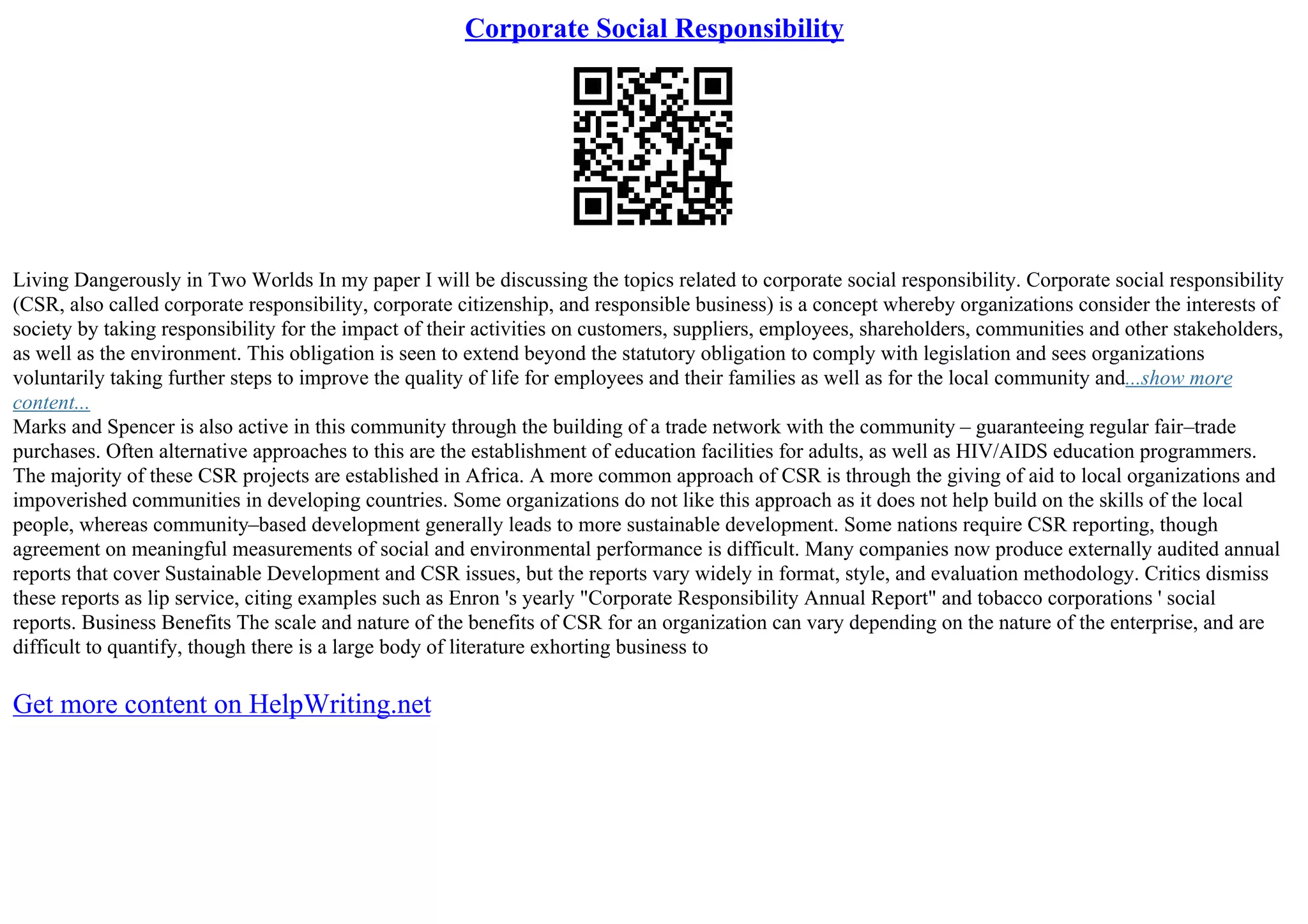 Corporate Social Responsibilities Essay | PDF
