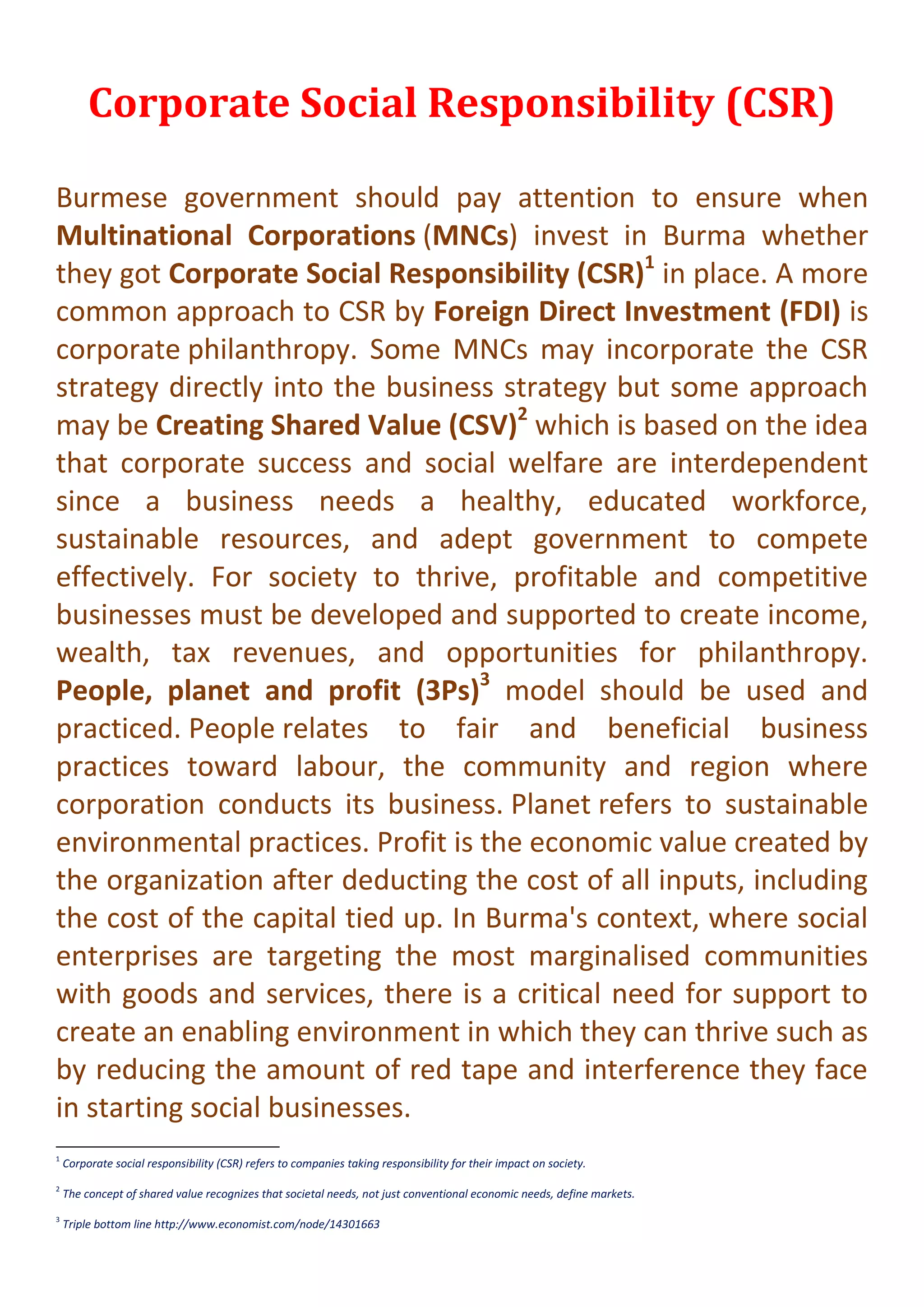 Myanmar Corporate Social Responsibility | PDF