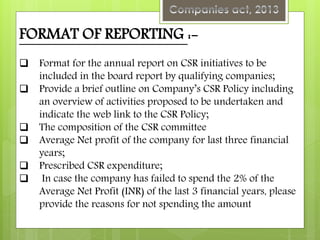 Corporate social responsibility in Companies ACT 2013 | PPTX