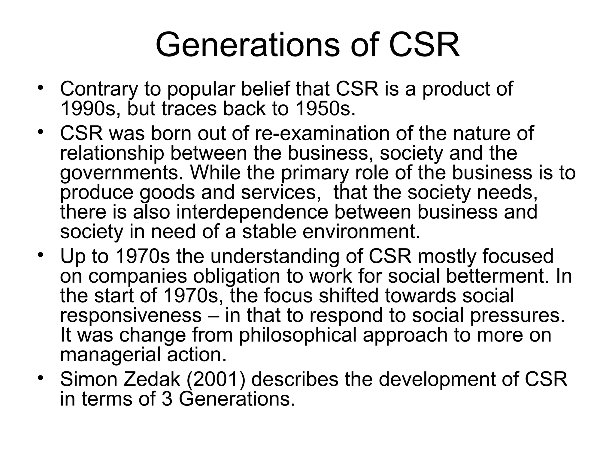 Corporate social responsibility 4 generations of csr | PPT