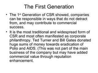 Corporate social responsibility 4 generations of csr | PPT