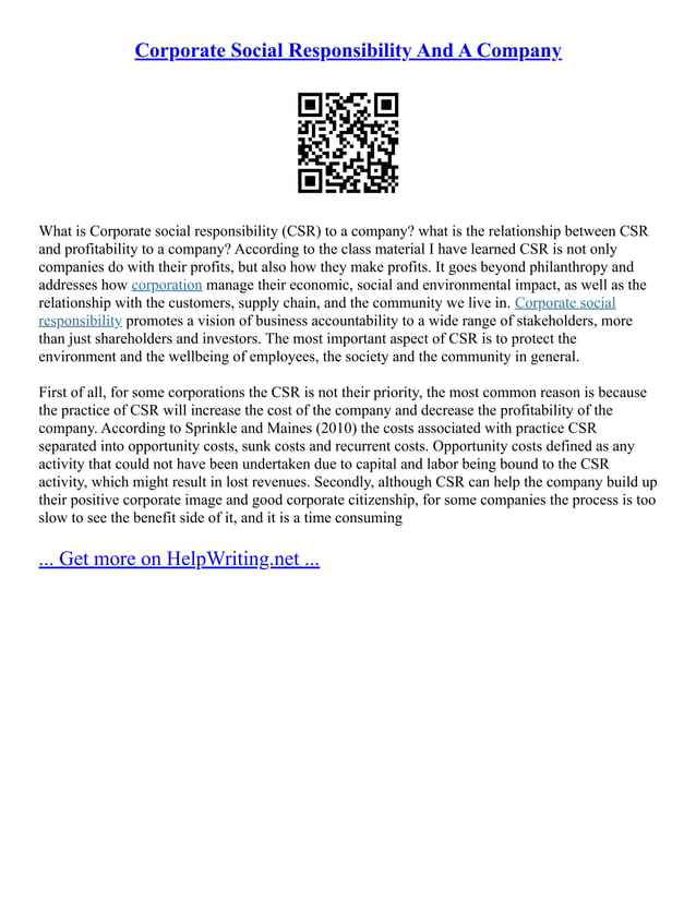 Corporate Social Responsibility And A Company | PDF