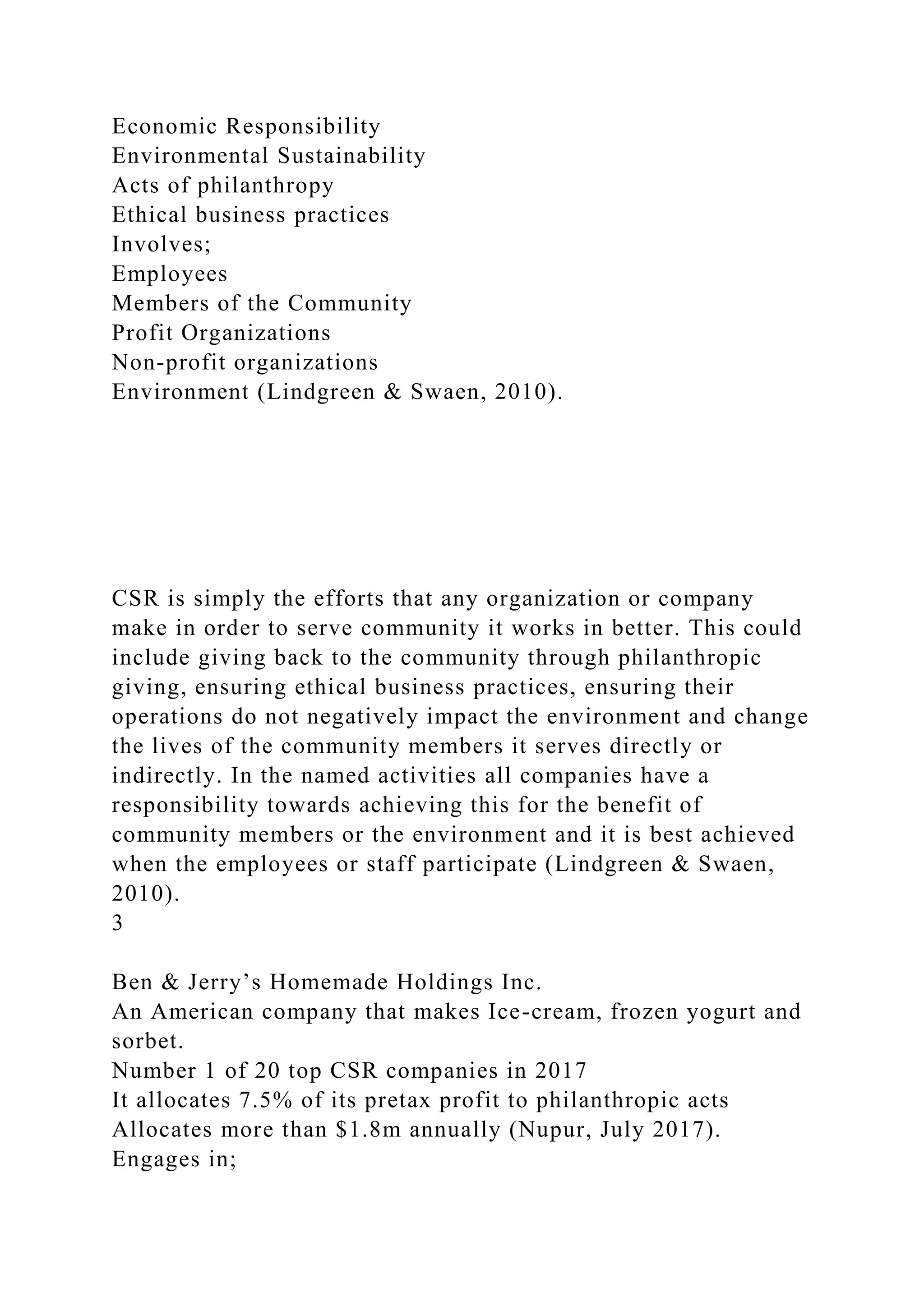 Corporate Social Responsibility Ben & Jerry’s Homemade Holdings.docx