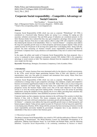 Corporate social responsibility competitive advantage or social concern ...