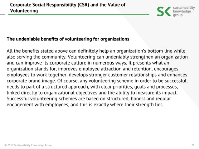 Corporate Social Responsibility (CSR) and the Value of Volunteering | PPT