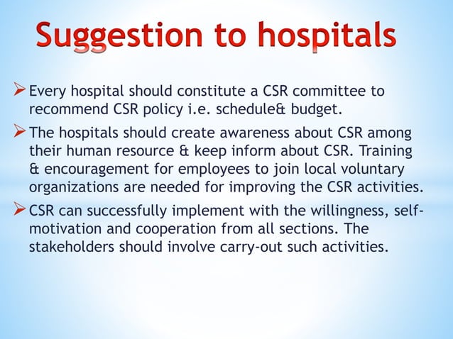 Corporate social responsibility (CSR) on Hospitals | PPTX