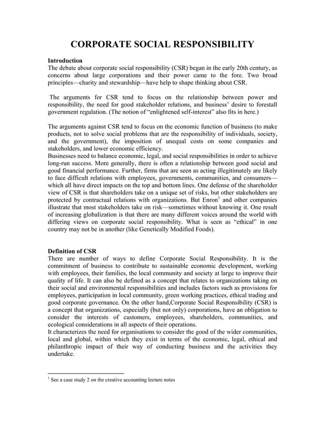 Corporate social responsibility lecture notes | PDF | Green Solutions ...