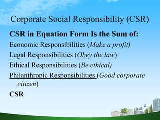 Corporate social responsibility | PPT | Business | Business and Finance