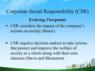 Corporate social responsibility | PPT | Business | Business and Finance