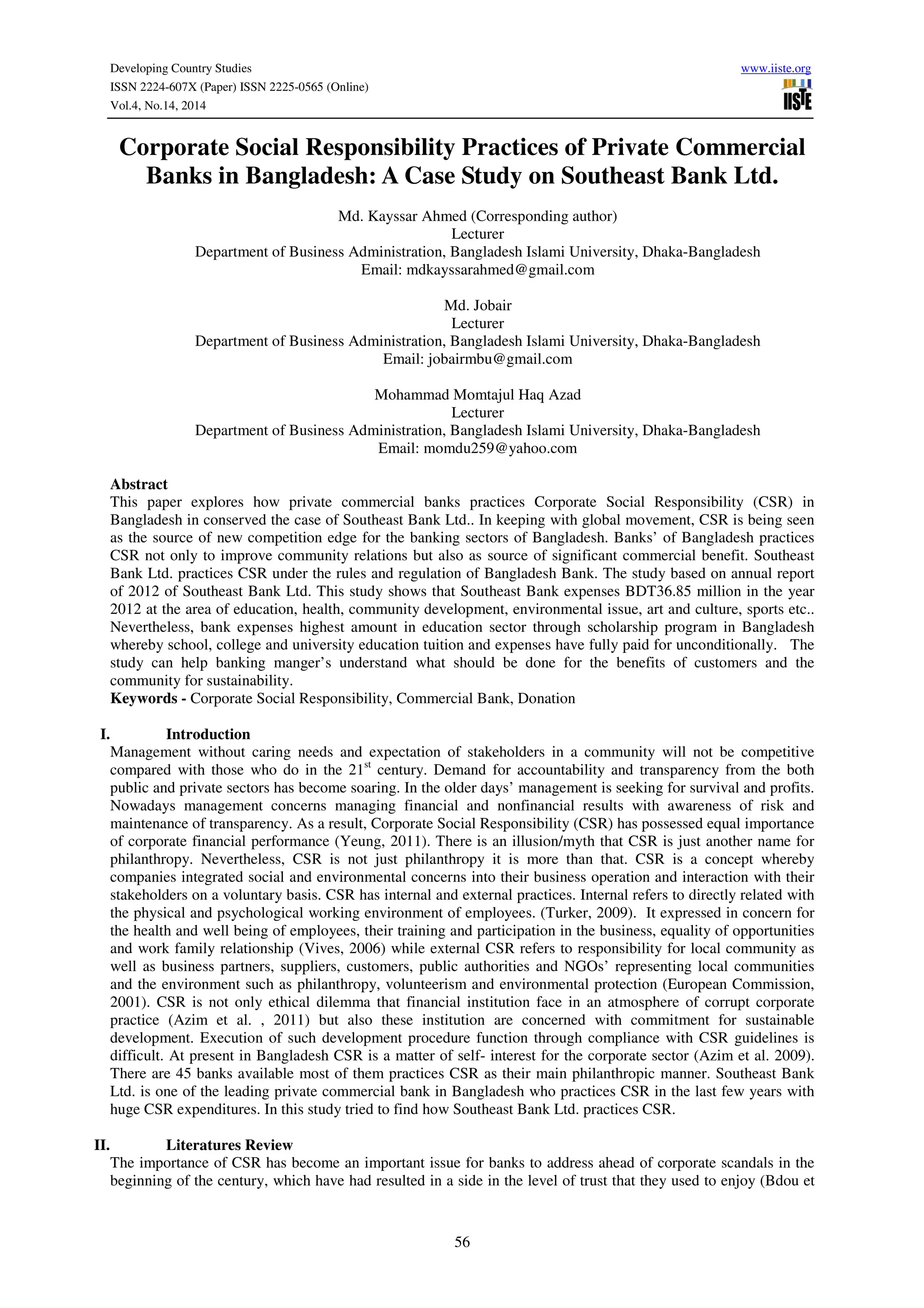 Corporate social responsibility practices of private commercial banks in bangladesh | PDF