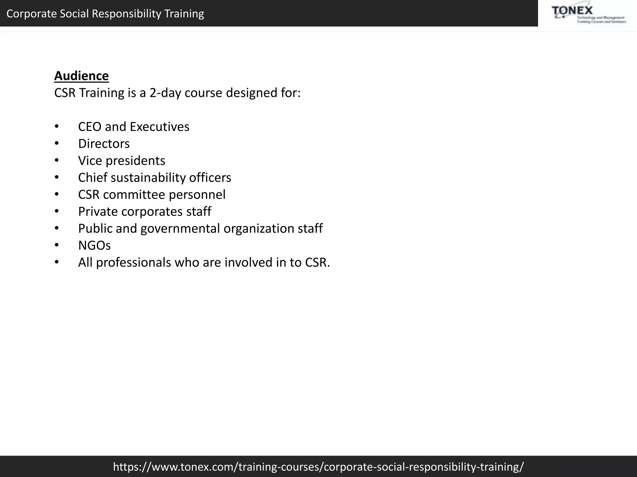 Most Popular Corporate Social Responsibility (CSR) Training - Tonex ...