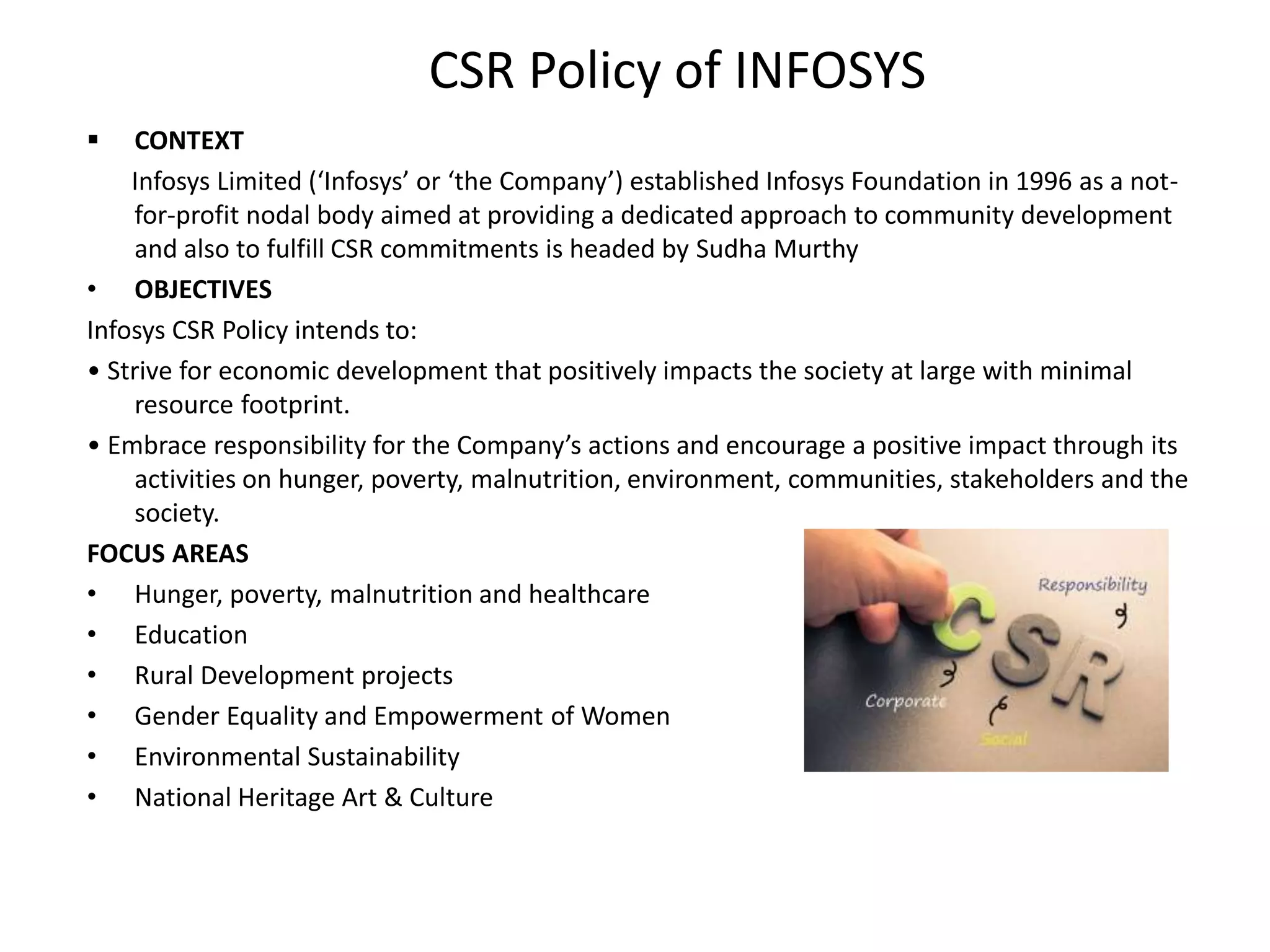 Corporate social responsibility infosys | PPTX