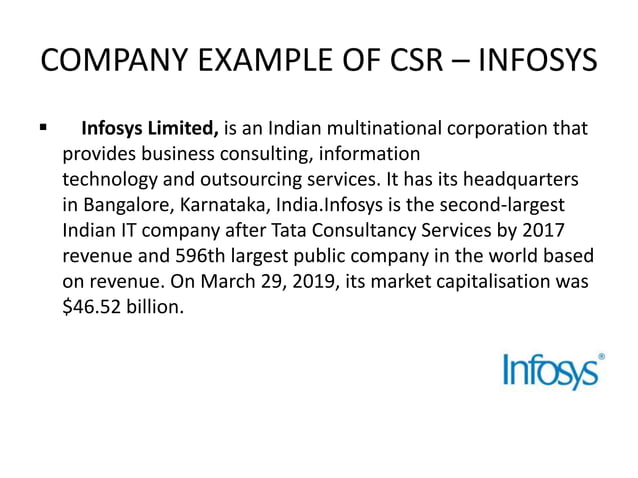 Corporate social responsibility infosys | PPTX