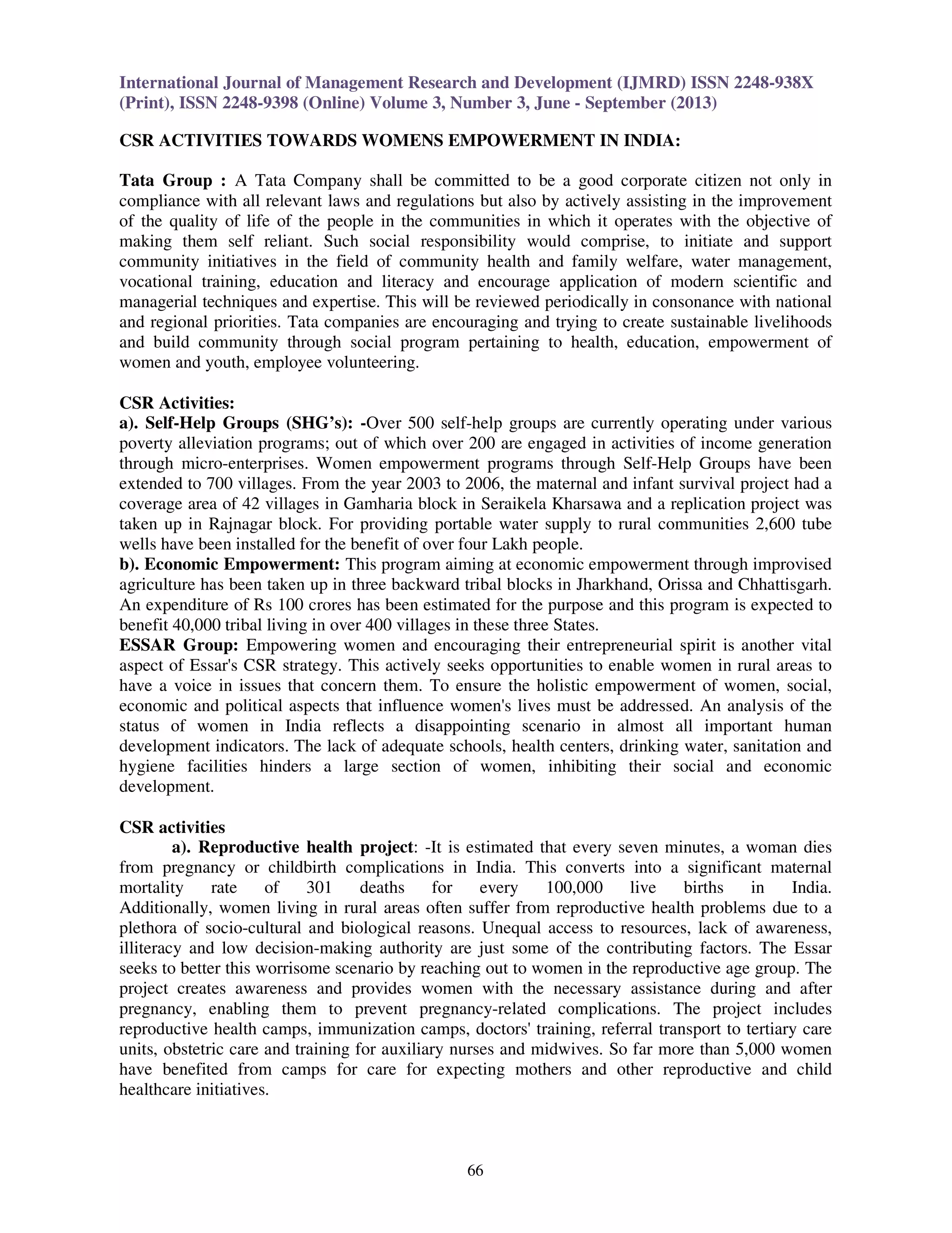 Corporate social responsibilty towards women empowerment in india 2 | PDF