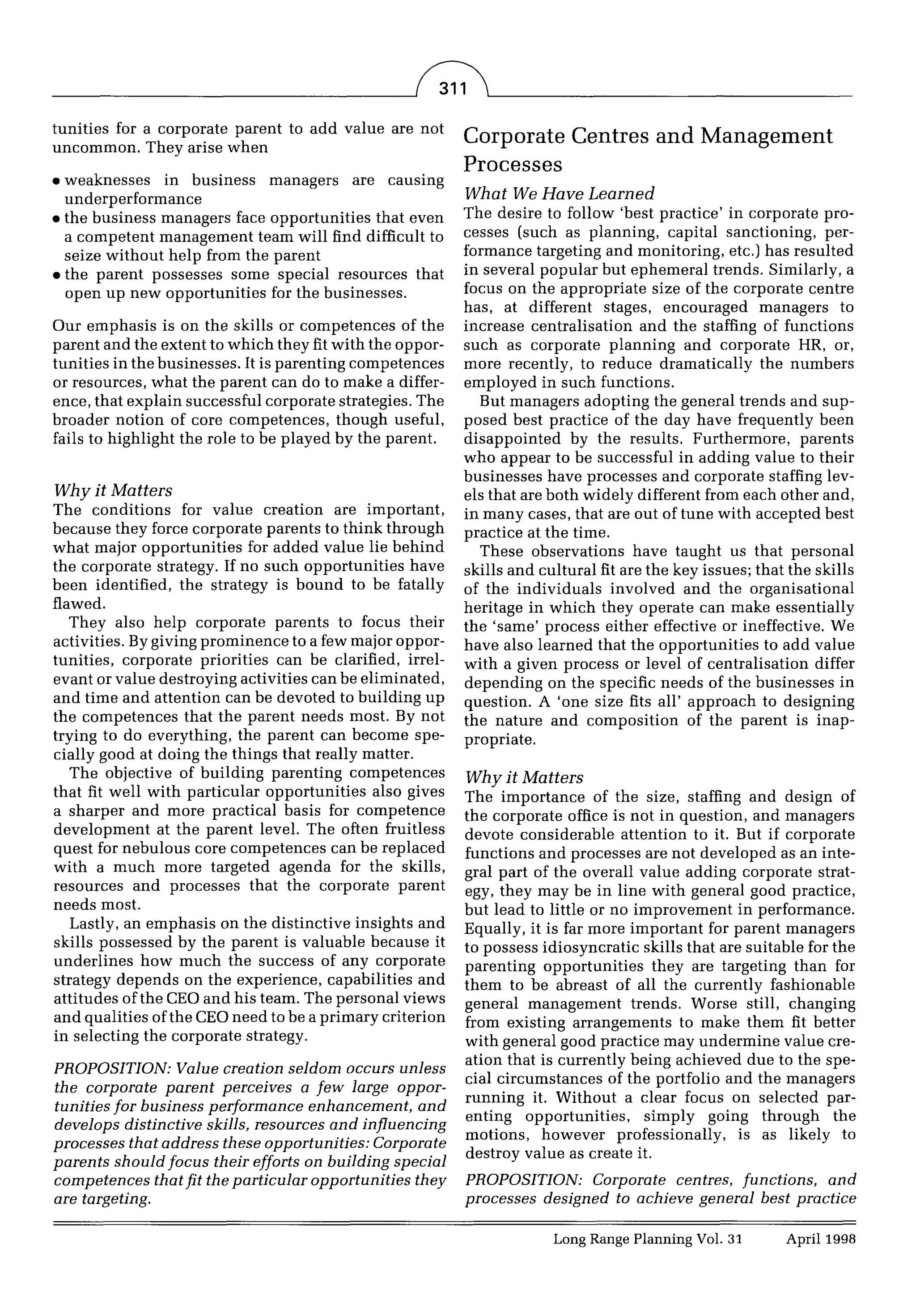 Corporate strategy and parenting theory | PDF